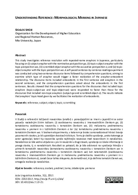 Pdf Understanding Reference Morphological Marking In Japanese