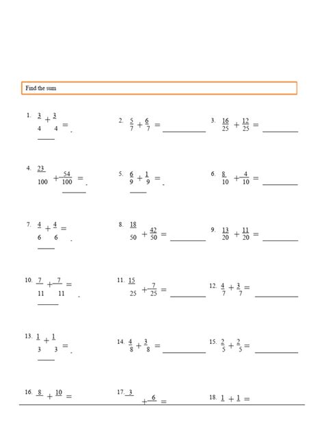 Grade 6 Adding Fractions Like Denominators A Pdf Mathematical
