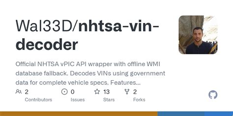 Github Wal33dnhtsa Vin Decoder Official Nhtsa Vpic Api Wrapper With