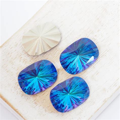 13×18 Mm Ripple Rectangle Glass Cabochon Bermuda Blue X 4 Pcs