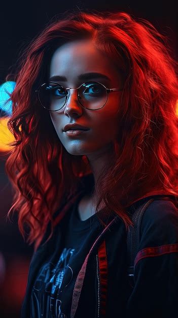 Premium Ai Image Vibrant Curly Hair Young Woman With Glasses Looking In