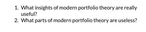 Solved 1 What Insights Of Modern Portfolio Theory Are Chegg Com