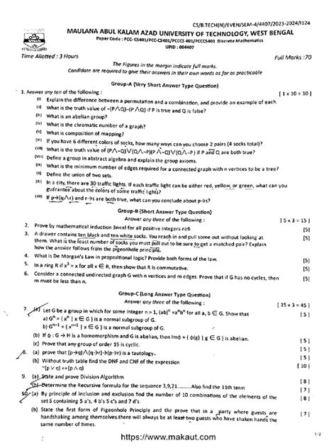 Btech Pcc Cs 4 Sem Discrete Mathematics Pcc Cs401 2024 Pdf