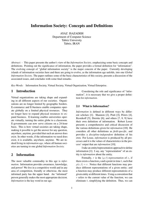 Pdf Information Society Concepts And Definitions