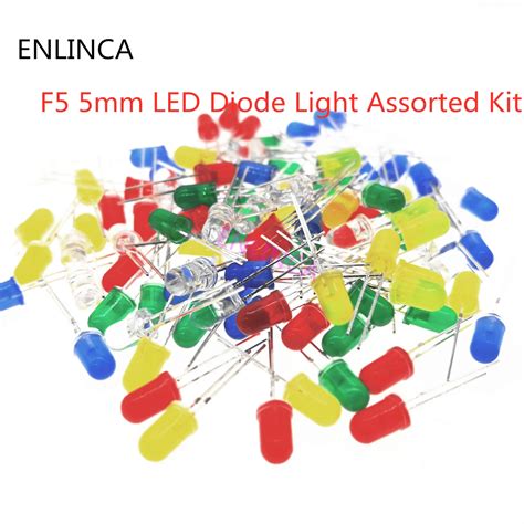 100pcs F5 5mm Led Diode Light Assorted Kit Leds Set Round White Yellow Red Green Blue Electronic