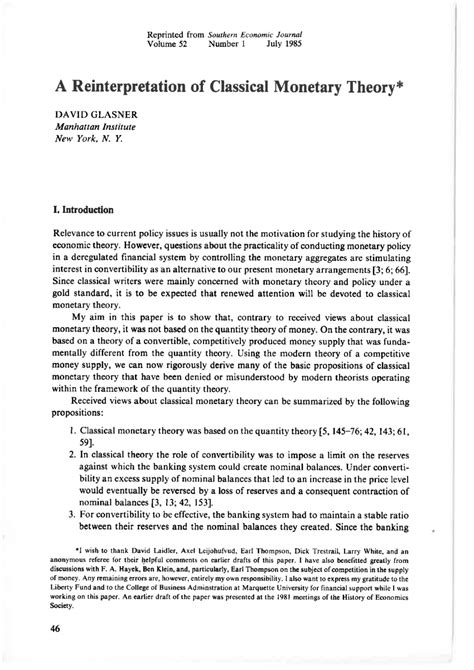 Pdf A Reinterpretation Of Classical Monetary Theory