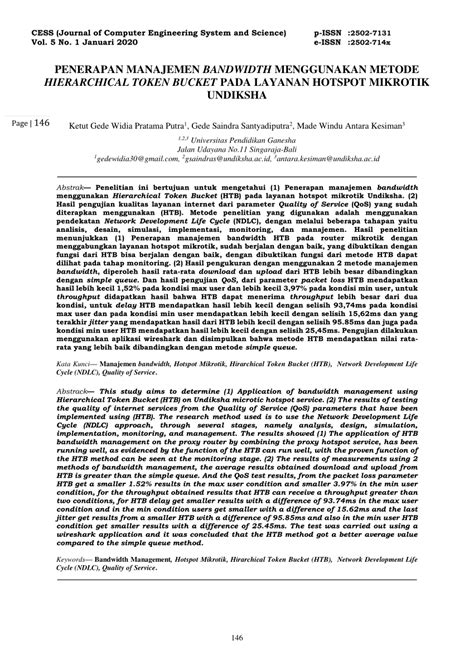 Pdf Penerapan Manajemen Bandwidth Menggunakan Metode Hierarchical Token Bucket Pada Layanan