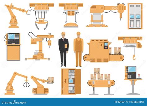 Automated Assembly Line With Conveyor Cartoon Vector Cartoondealer