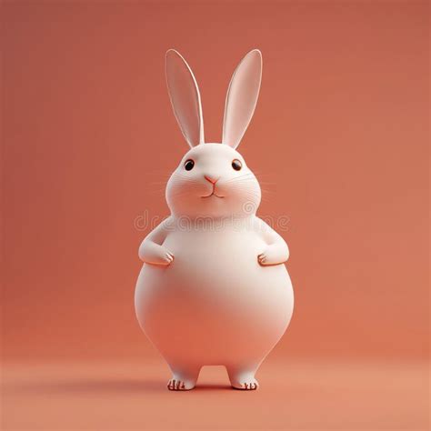 A Cute Fluffy Cartoon Easter Bunny With Eyebrows Pink Ears And Soft