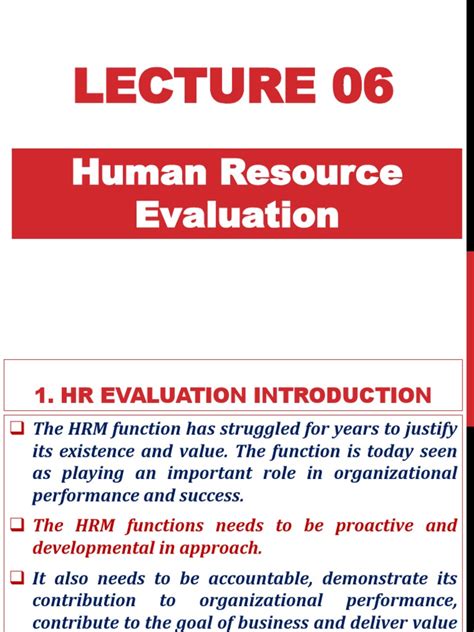 Lecture 6 Human Resource Evaluation Pdf Evaluation Human Resource Management