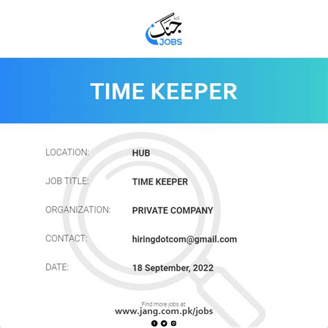 Time Keeper Job Private Company Jobs In Hub 51898