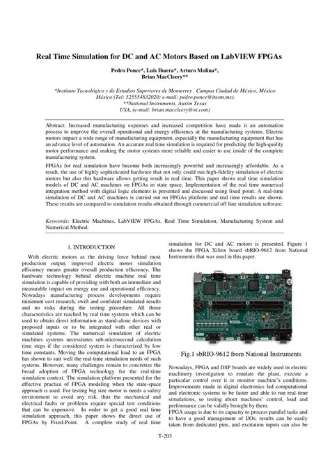 pdf real time simulation for dc and ac motors based on labview fpgas