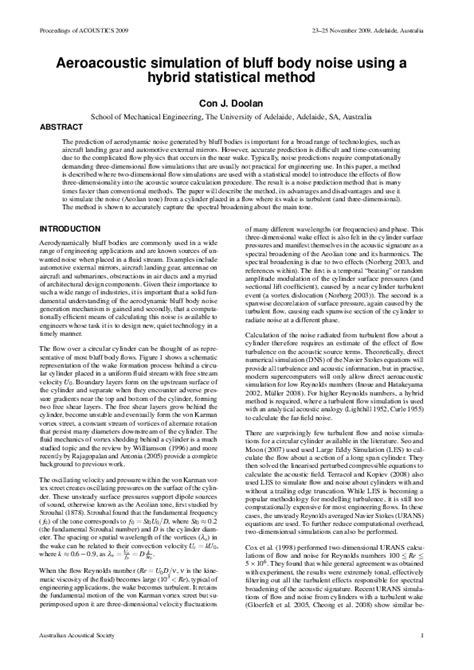 Pdf Aeroacoustic Simulation Of Bluff Body Noise Using A Hybrid Statistical Method
