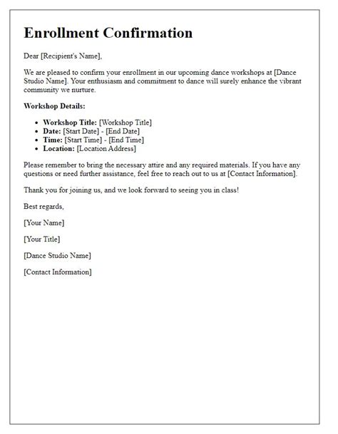 Letter Template For Confirming Dance Class Enrollment Free Samples In Pdf Letterin