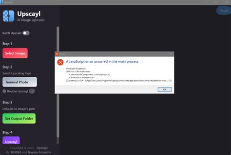 a javascript error occurred in the main process · issue 154 · upscayl