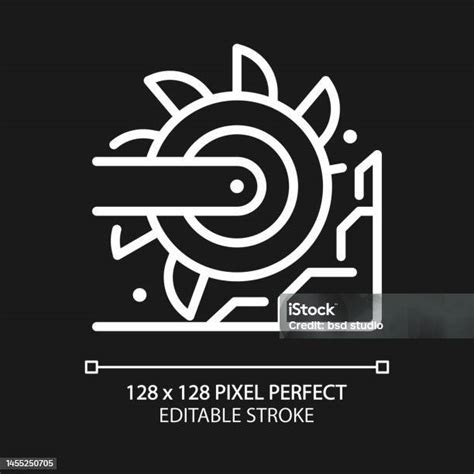 버킷 휠 굴삭기 픽셀 완벽한 흰색 선형 아이콘 어두운 테마 피트 스톱에 대한 스톡 벡터 아트 및 기타 이미지 피트 스톱 개념 건강관리와 의술 Istock