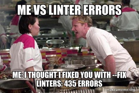 Me Vs Linter Errors Me I Thought I Fixed You With Fix Linters 435 Errors Gordon Ramsay