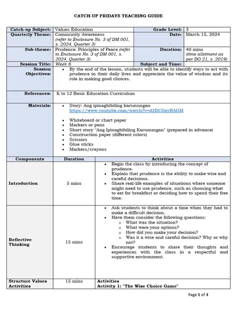 Week 6 Values Dll Teaching Guide Grade 3 Pdf Thought Cognition