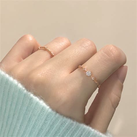 페이브러리 925실버 로즈골드 다이아 5석 큐빅 레이어드 반지