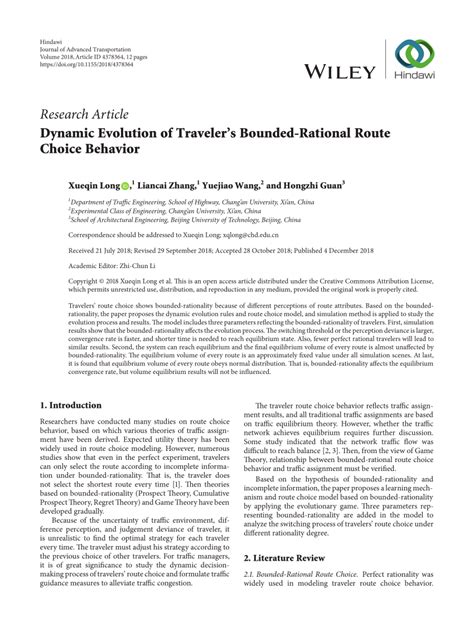 Pdf Dynamic Evolution Of Travelers Bounded Rational Route Choice Behavior