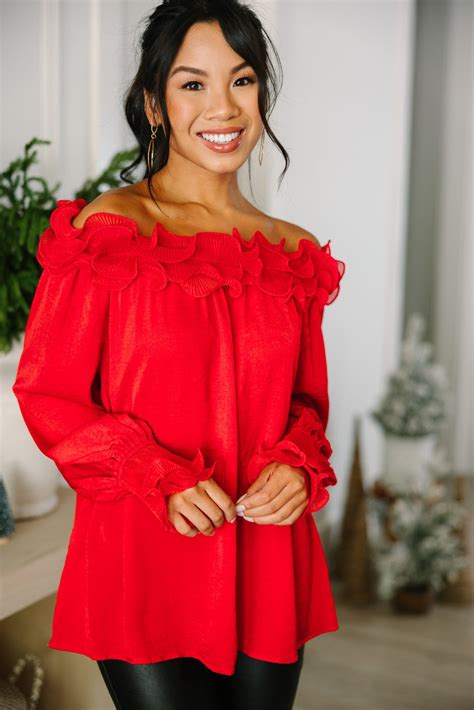 Bold Red Ruffled Blouse Feminine Blouses Shop The Mint