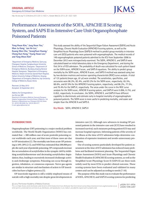 Pdf Performance Assessment Of The Sofa Apache Ii Scoring System And
