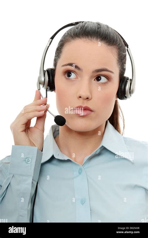Call Center Woman With Headset Stock Photo Alamy