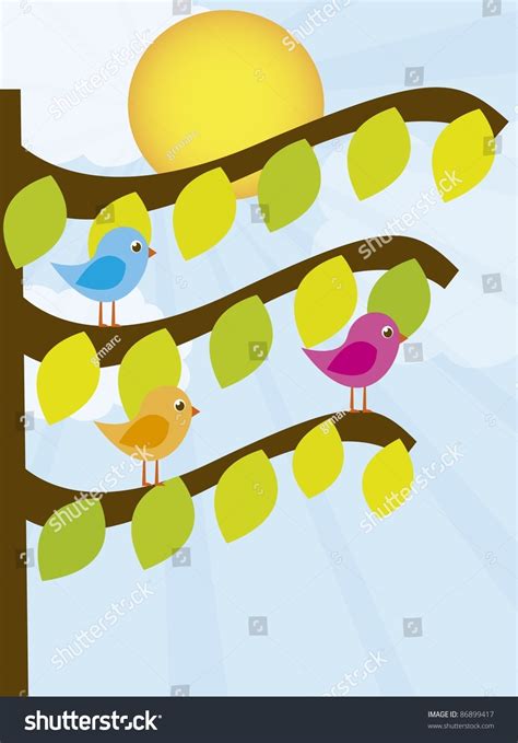 Tree Birds Cartoons Over Sky Background Stock Vector Royalty Free 86899417 Shutterstock