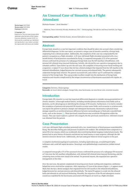 Pdf An Unusual Case Of Sinusitis In A Flight Attendant