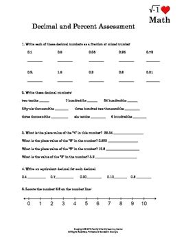 Decimal And Percent Assessment By Family 2 Family Learning Resources