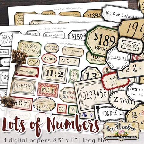 Lots Of Numbers Labels Kit Printable Vintage Ephemera Junk Etsy