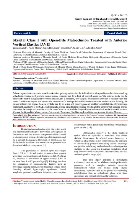 Pdf Skeletal Class I With Open Bite Malocclusion Treated With Anterior Vertical Elastics Ave