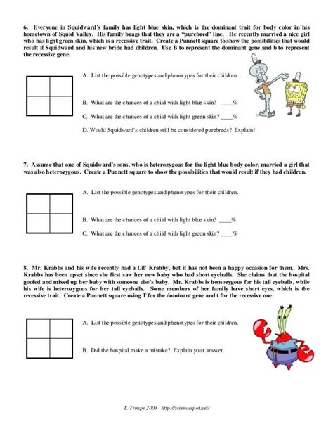 Bikini Bottom Genetics Worksheet Answers Preschool Printable Sheet