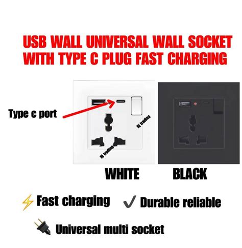 READY STOCKS HIGH QUALITY USB TYPE C PLUG WALL UNIVERSAL MULTI SOCKET FAST CHARGING BLACK