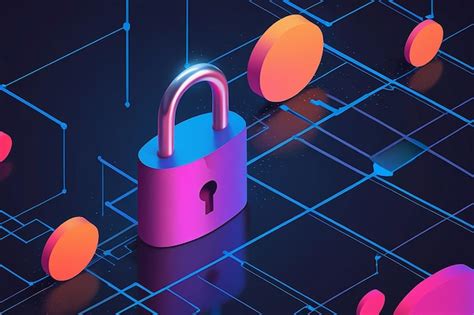 3d Isometric Web Banner Padlock With Keyhole Icon On Abstract Network Background Network