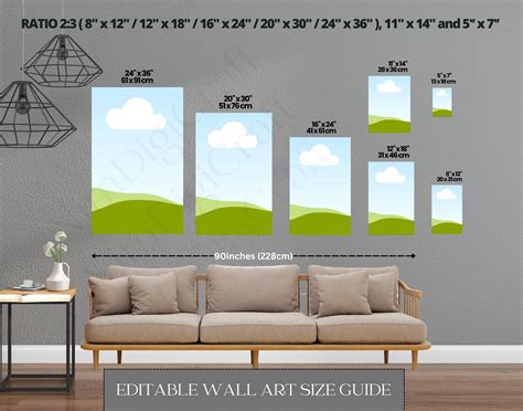 best 12 wall art size guide portrait template for canva and photoshop