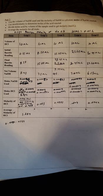 answered part 2 use the volume of naoh used and the molarity of naoh