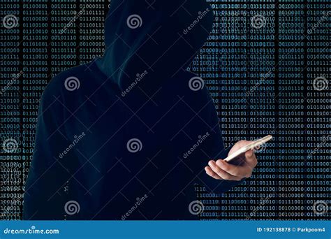 hacker wearing black hooded with cell phone hacking and stealing big
