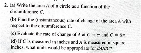 Solved A Write The Area A Of A Circle As A Function Of Chegg