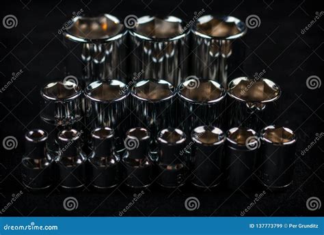 Socket Set In Metric Sizes On Black Background Stock Image Image Of Equipment Abundance