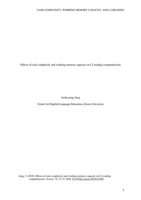 Pdf Effects Of Task Complexity And Working Memory Capacity On L2 Reading Comprehension