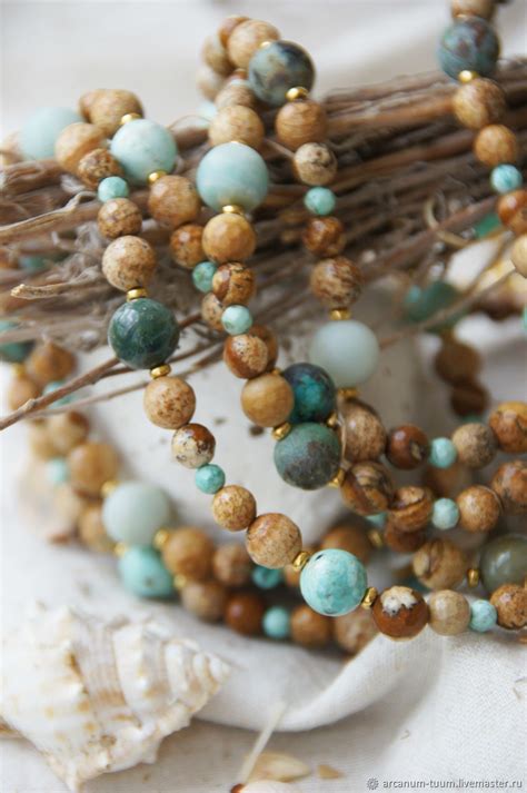 Длинное колье КАРИБИЯ из натуральных камней заказать на Ярмарке Мастеров Okur2ru Колье