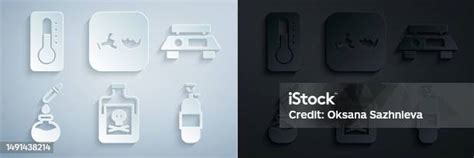병 전자 저울 시험관 및 플라스크 프로판 가스 탱크 깨진 및 의료용 온도계 아이콘에 독을 설정합니다 벡터 3차원 형태에 대한 스톡 벡터 아트 및 기타 이미지 Istock