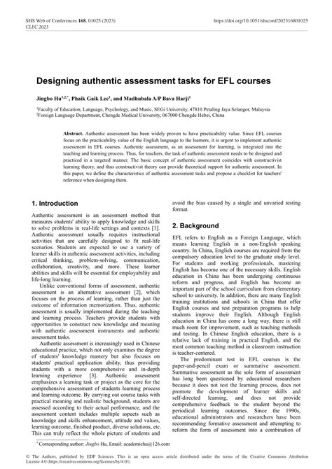 Pdf Designing Authentic Assessment Tasks For Efl Courses