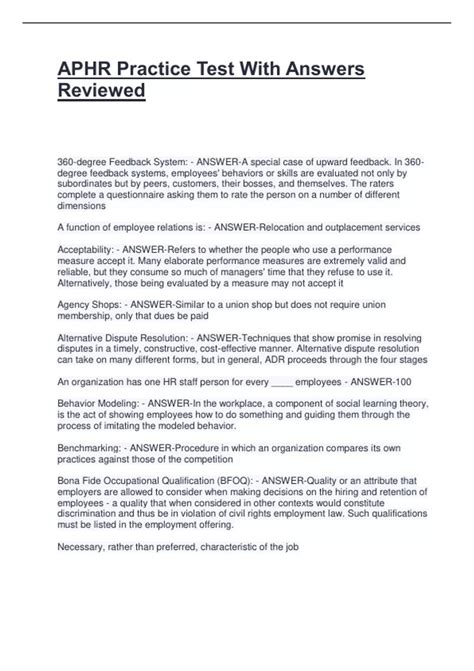 APHR Practice Test With Answers Reviewed APHR Stuvia US