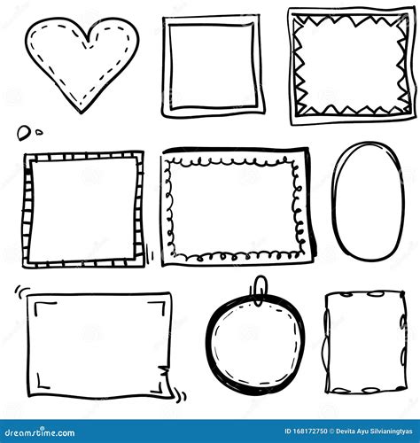 Hand Drawn Set Of Simple Frame And Border With Different Shapes Heart