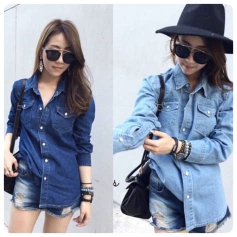 เสื้อเชิ้ตยีนส์ทรงbasicผ้ายีนส์นิ่มสวยมากไม่เอ้าท์แมทได้หลายสไตล์m 2xl Shopee Thailand