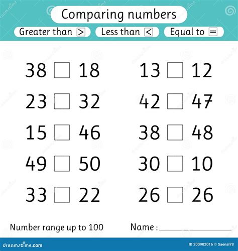comparing numbers less than greater than equal to worksheet for