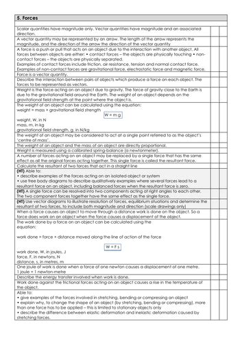 Aqa Gcse 9 1 Physics Specification Checklist 5 Forces Teaching Resources
