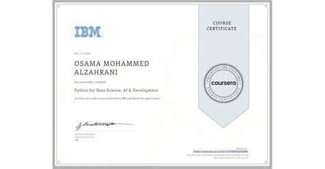 ‏completion Certificate For Python For Data Science Ai And Development
